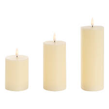 Wax LED Trueflame Pillar Candle Set 3 Cream – Adelaide Party Hire