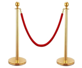 Gold Bollard With Red Rope (Set of 2) – Adelaide Party Hire